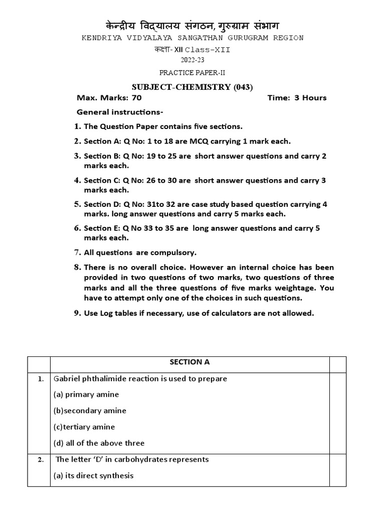 Chem Practice Paper 2 QP | PDF | Chemical Reactions | Ion