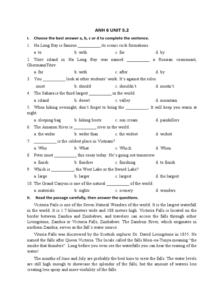 Anh 6 Unit 5.2 +6 | PDF