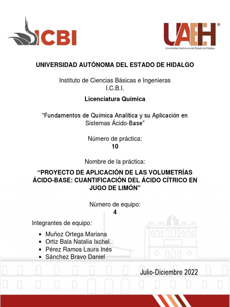 Reporte Practica 10 - FQAASAB | Descargar gratis PDF | Limonada | Análisis