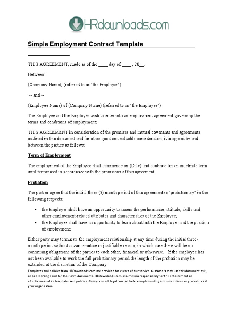 Simple Employment Contract Template | PDF | Employment | Government