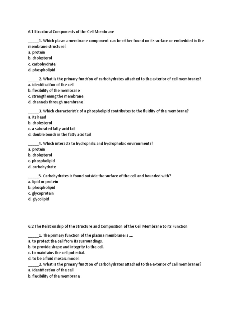 GB1 Questions | PDF | Cell Membrane | Enzyme