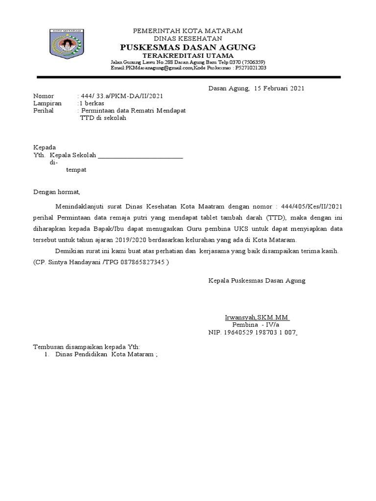 Surat Permintaan Data TTD | PDF