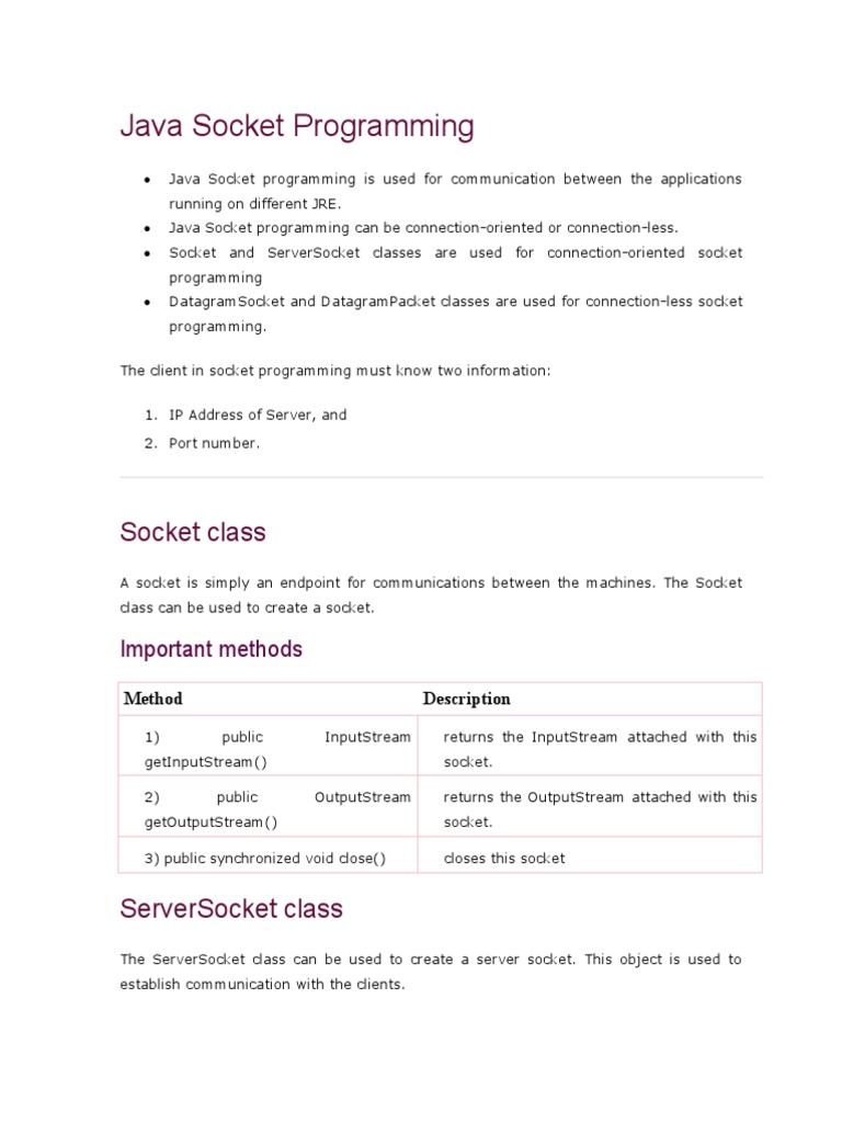Java Socket Pdf Network Socket Java Programming Language 4948