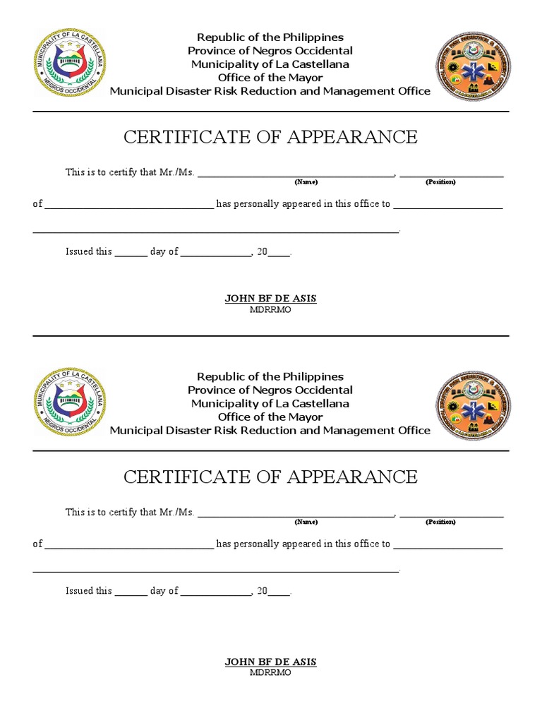 Certificate of Appearance Template | PDF