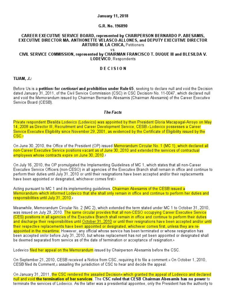 CESB vs. CSC: Lodevico's Termination Case | PDF