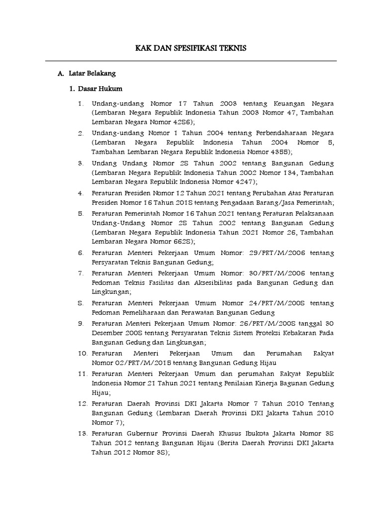 KAK DAN SPESIFIKASI TEKNIS Tender MB 2023 | PDF