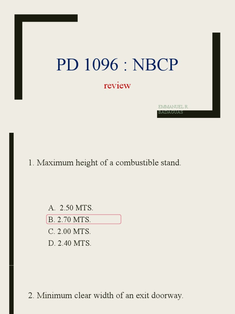 PD 1096 NBCP Review: Key Building Standards | PDF | Chimney | Stairs