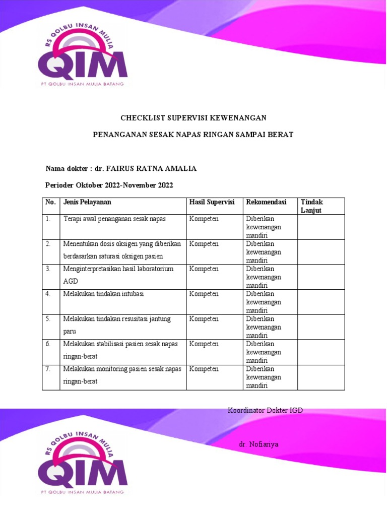 Checklist Supervisi Kewenangan Fairus | PDF