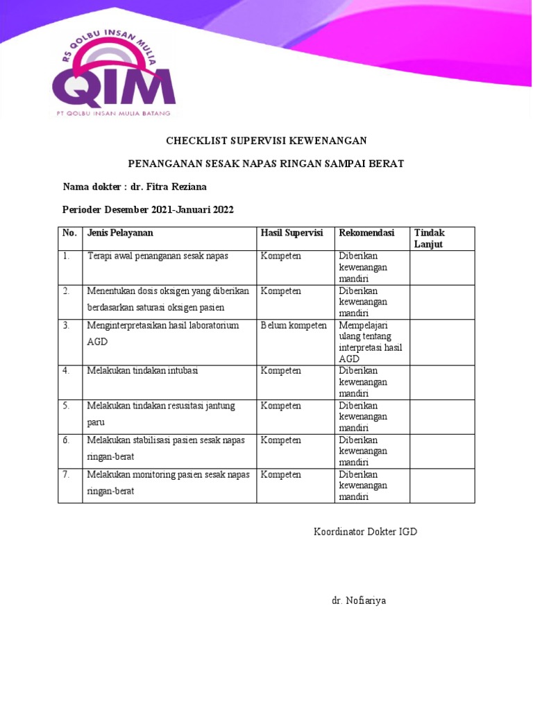 Checklist Supervisi Kewenangan | PDF