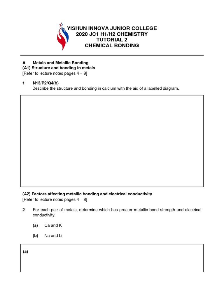 JC1 Chemistry Tutorial: Chemical Bonding | PDF