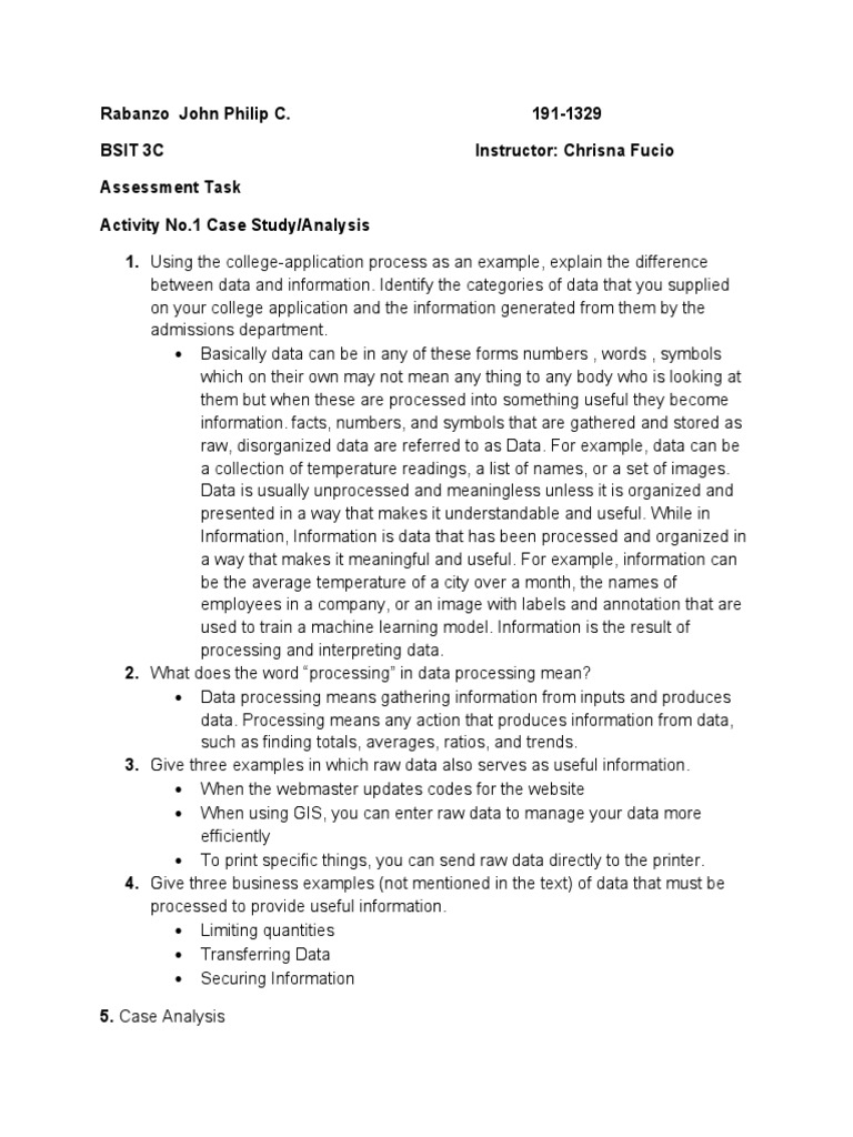 M1 Assignment No 1 Rabanzo John Philip C 3C BSIT | PDF | Data | Information