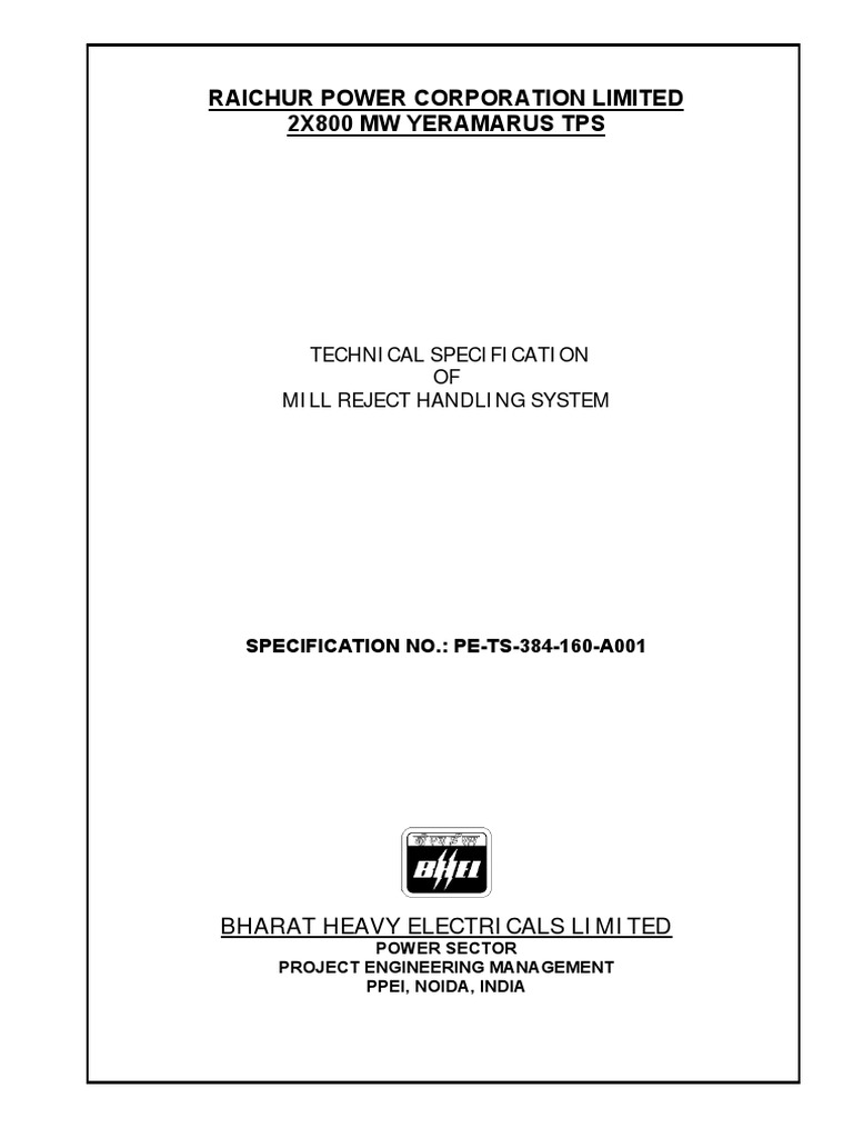 Mill Reject Technical Specifications | PDF | Alternating Current | Specification (Technical ...