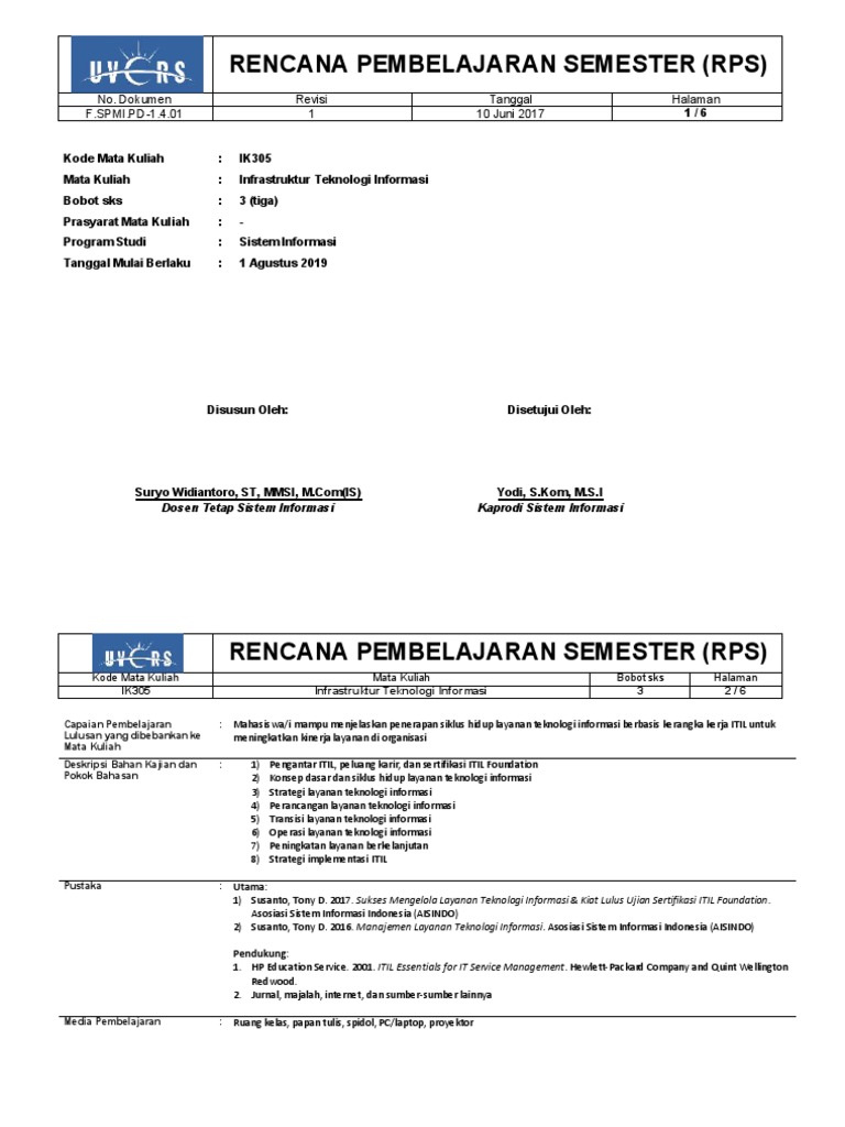 Ik305 Infrastruktur Teknologi Informasi - Rps - 20191 | PDF