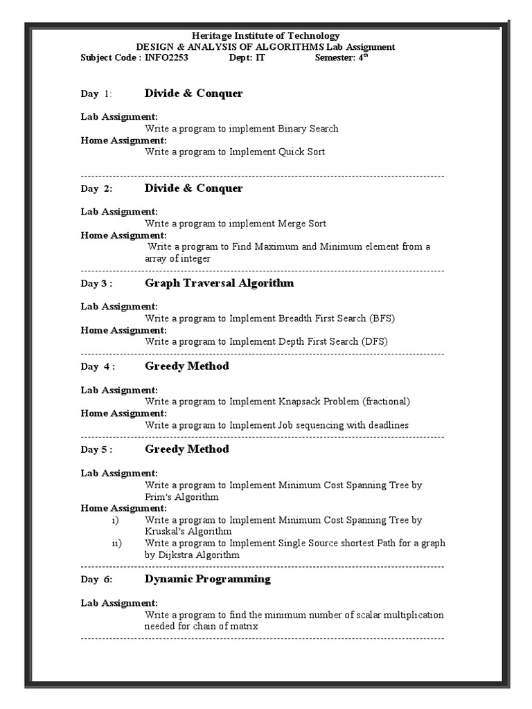 Design and Implementation of Various Algorithms Through Lab and Home ...