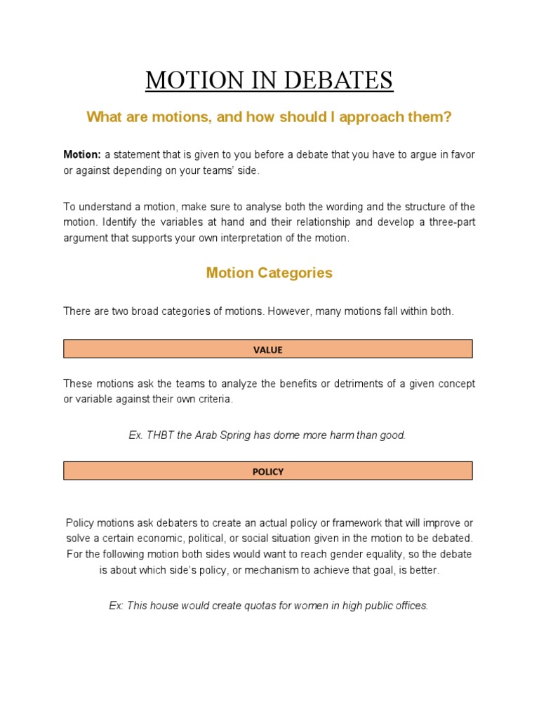 Motion in Debates | PDF | Policy | Argument