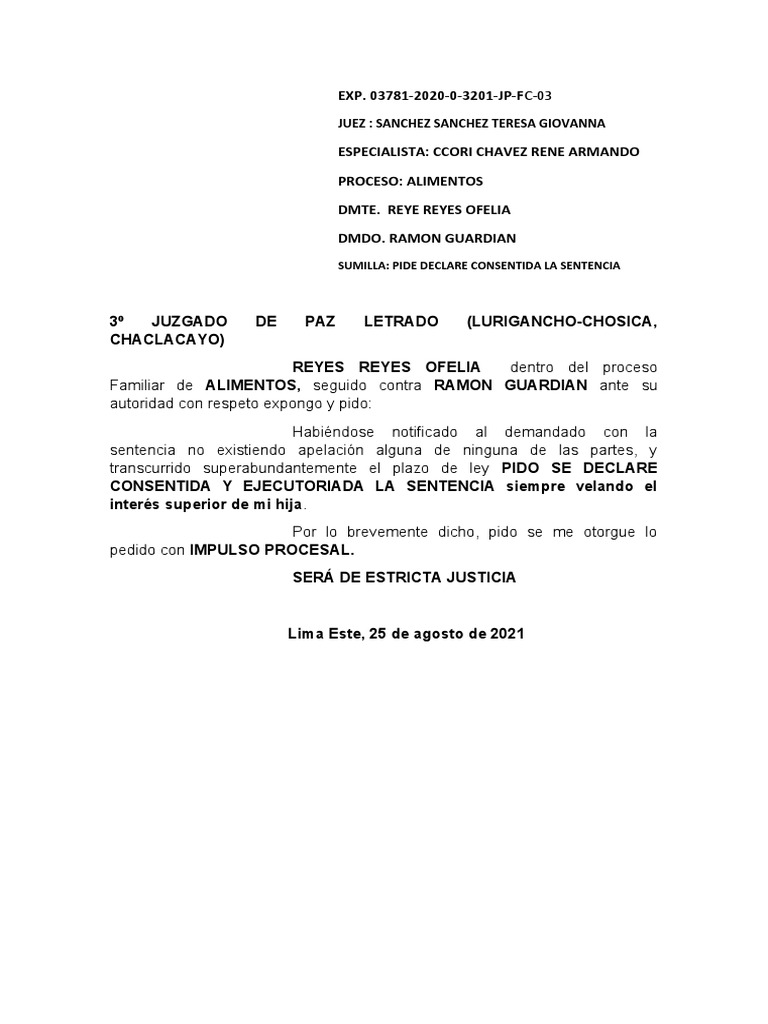 Declare Consentida La Sentencia | PDF