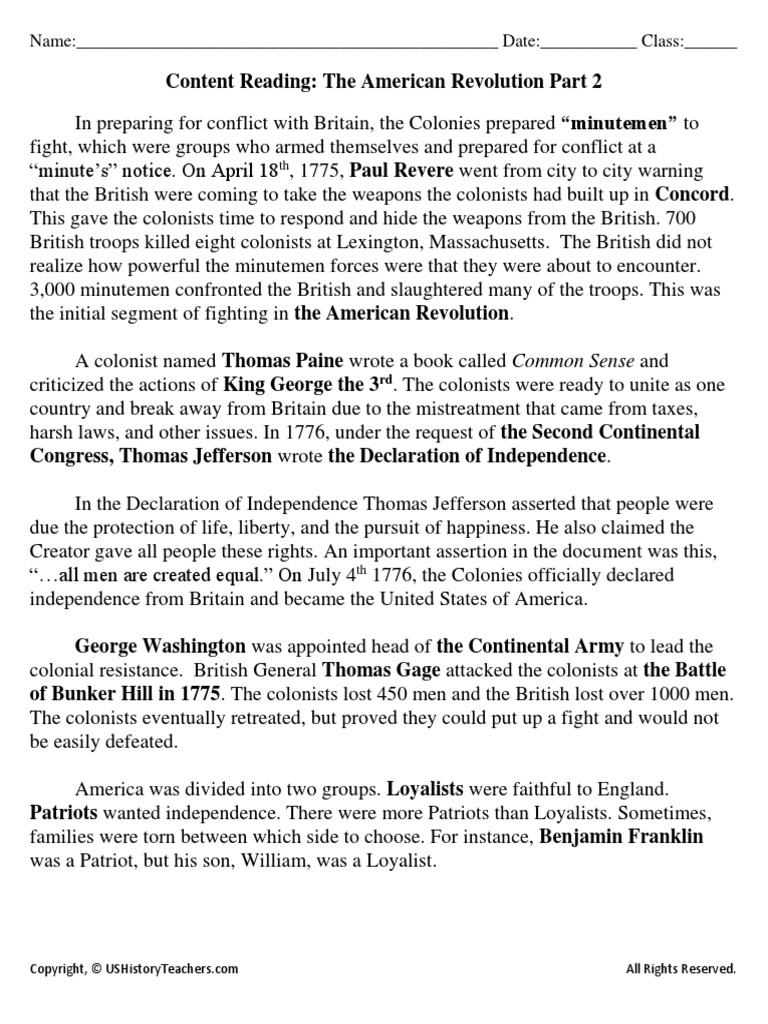 05 Content Reading EXTRA The American Revolution Part 2 | PDF