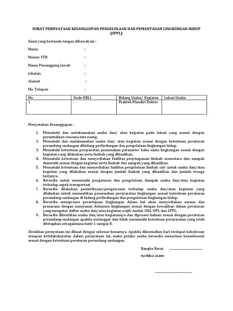 Form SPPL Praktek Mandiri | PDF