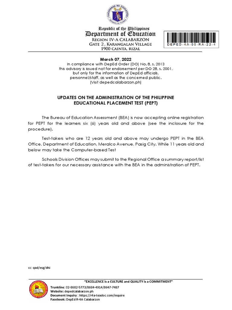 Regional Advisory. Pept | PDF