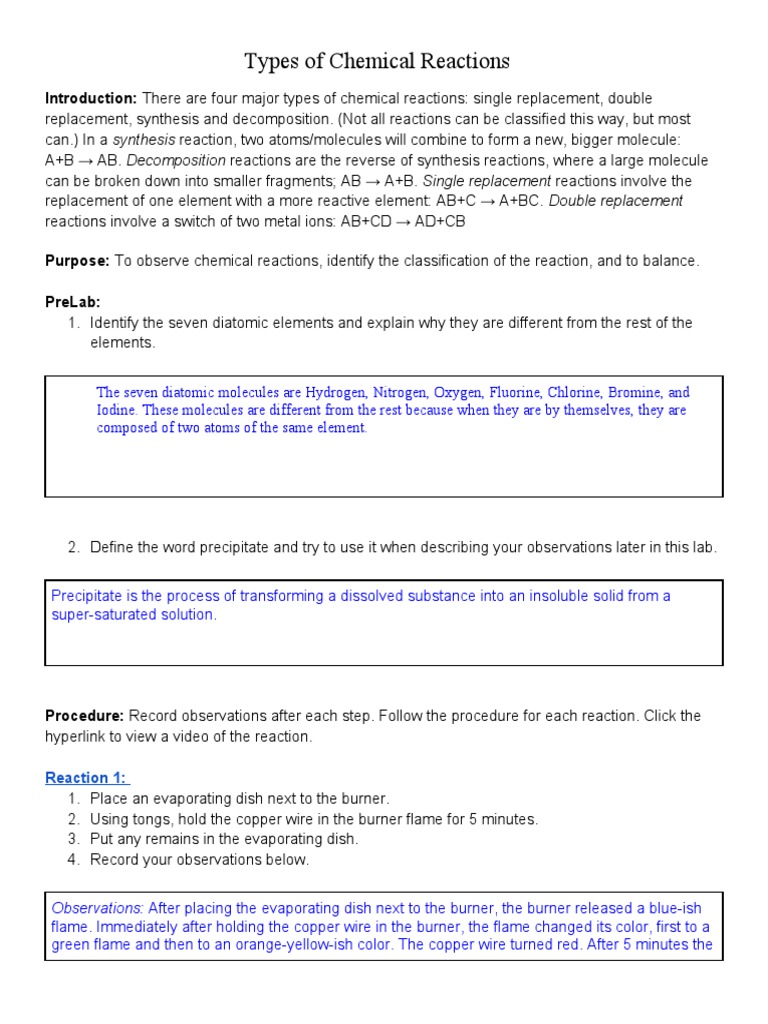 Types of Chemical Reactions Part 2 | PDF | Chemical Reactions | Molecules