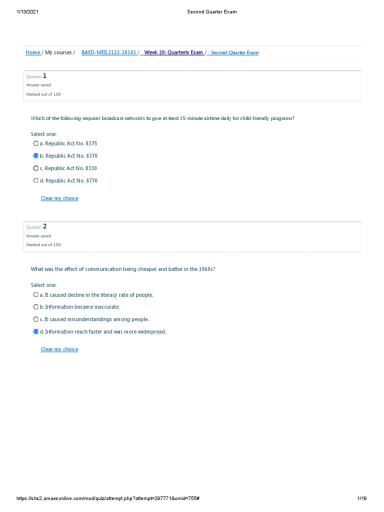 Second Quarter Exam Overview | PDF