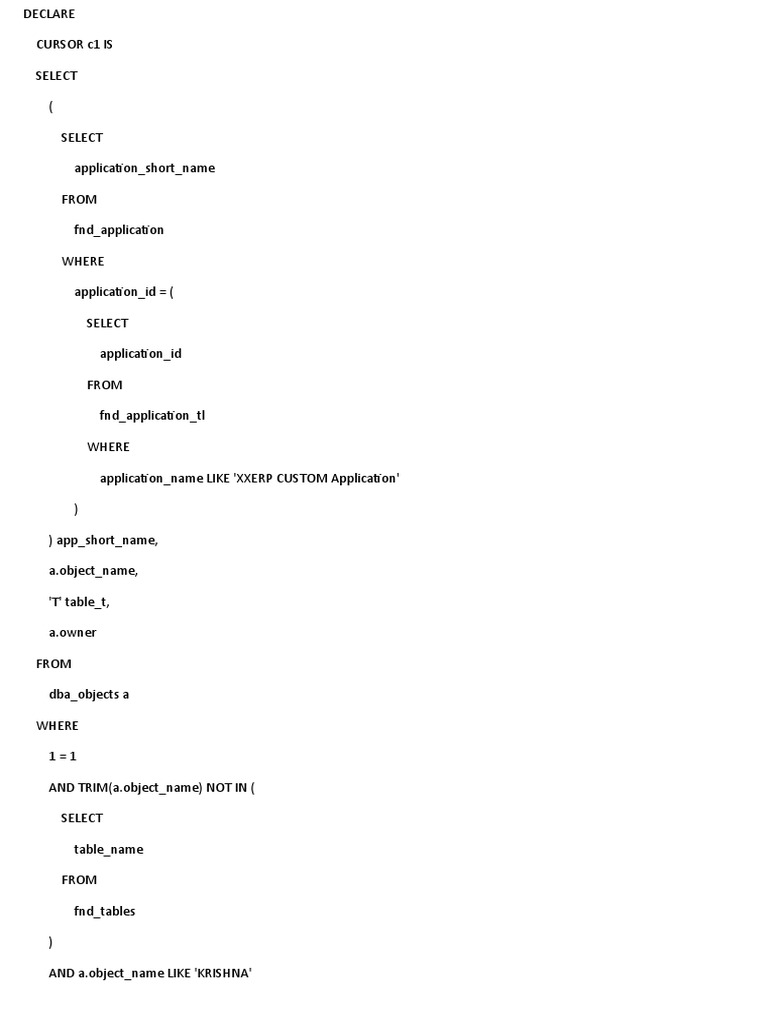 Cursor For Table Registration in Oracle Apps R12 | PDF