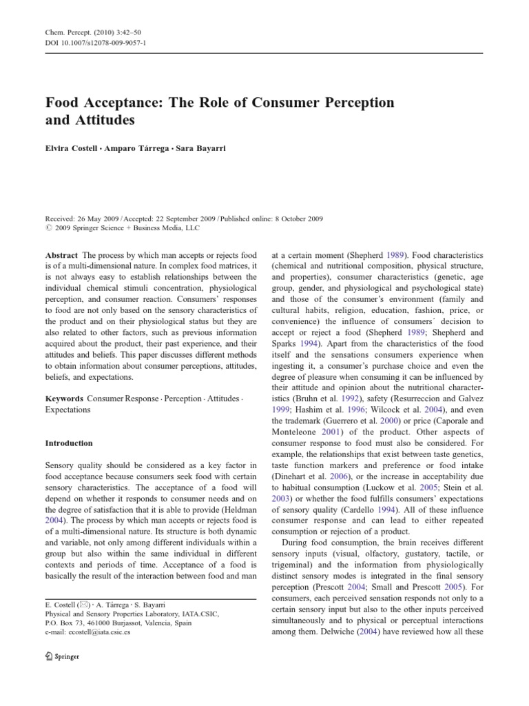 Food Acceptance, The Role of Consumer Perception and Attitudes | PDF ...