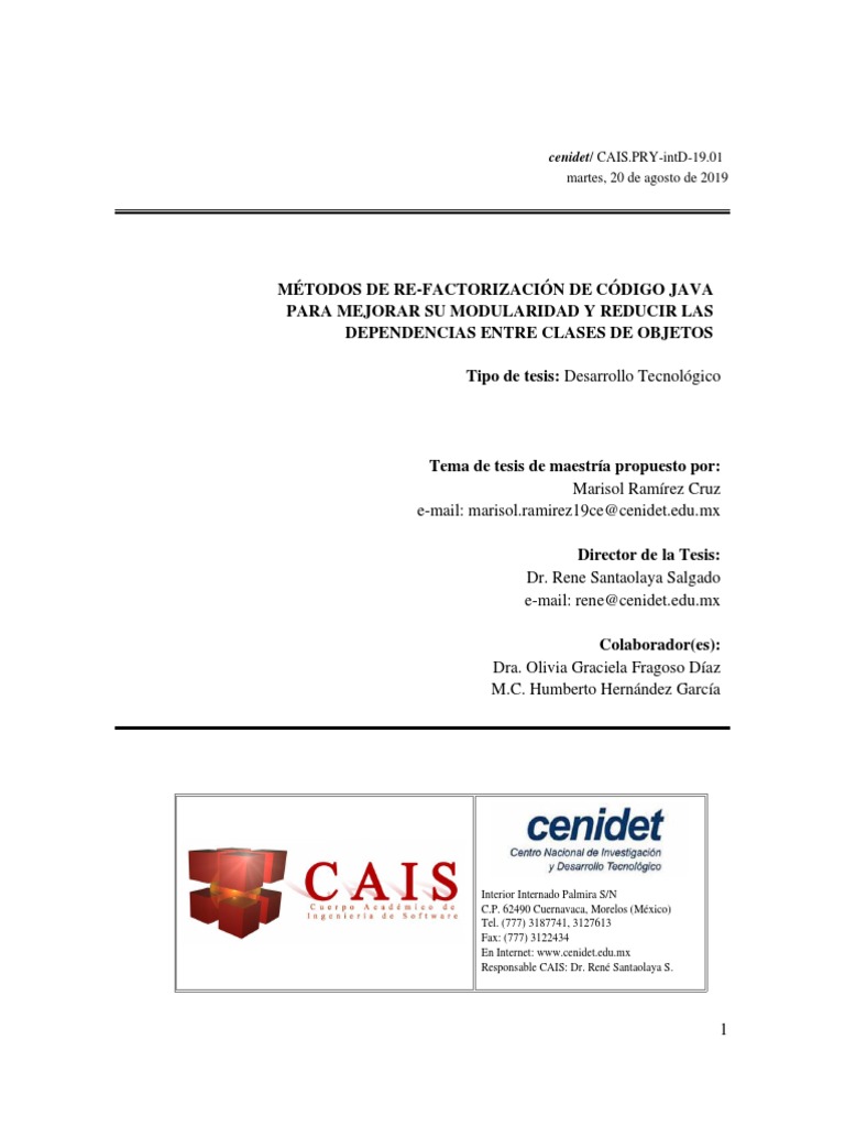 MÉTODOS DE RE-FACTORIZACIÓN DE CÓDIGO JAVA PARA MEJORAR SU MODULARIDAD Y REDUCIR Marisol | PDF ...