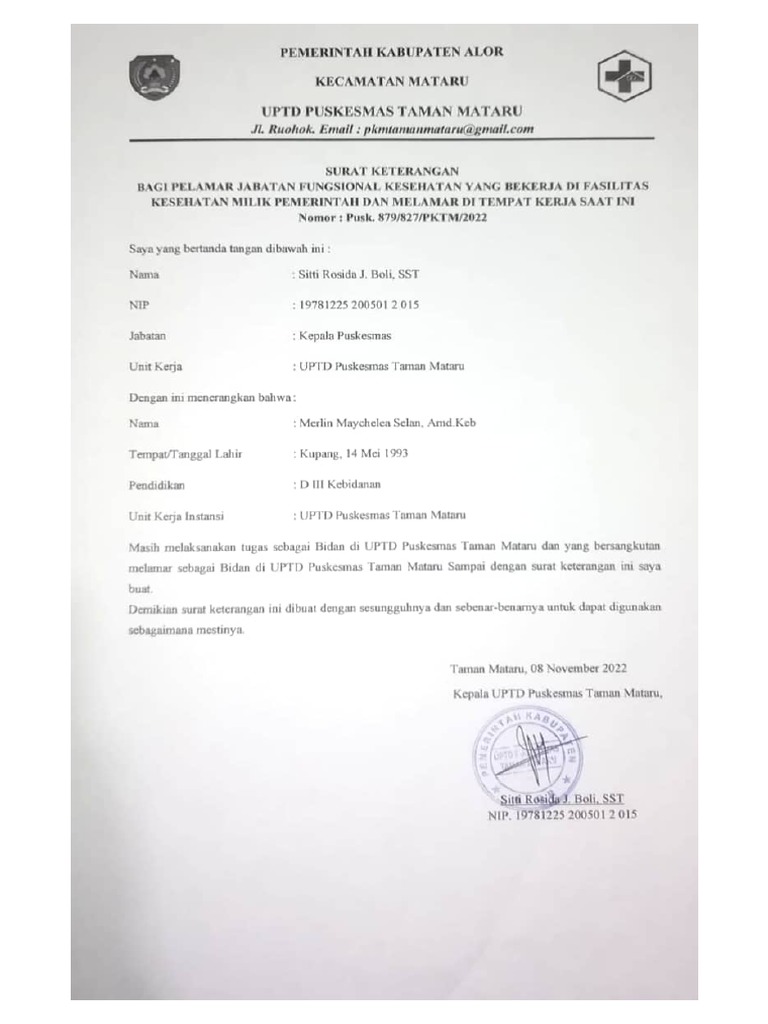 Surat Keterangan Bagi Pelamar Jabatan Fungsional | PDF