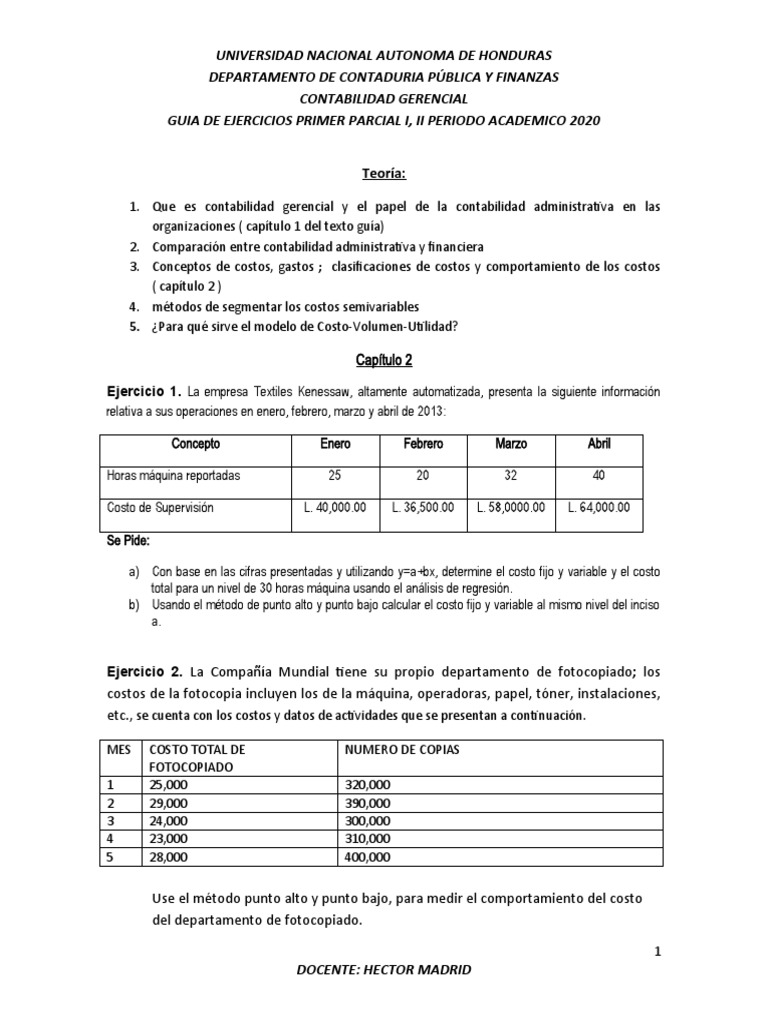 Guía de Ejercicios Primer Parcial | PDF | Costo | Depreciación