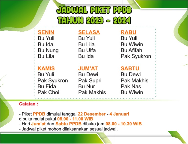 Jadwal Piket PPDB | PDF