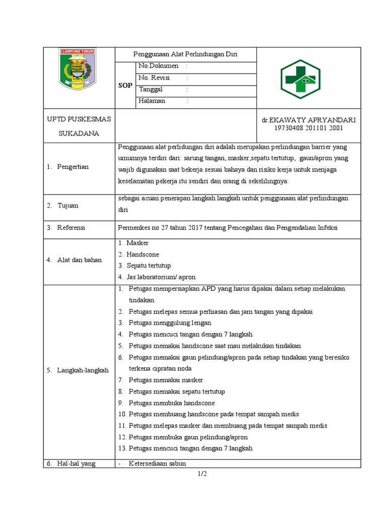 Sop Penggunaan Apd | PDF