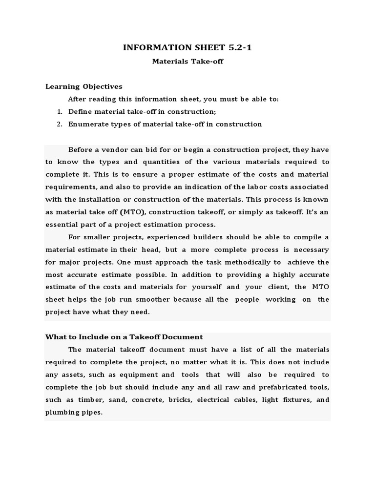 Understanding Material Takeoff in Construction | PDF | Measurement ...