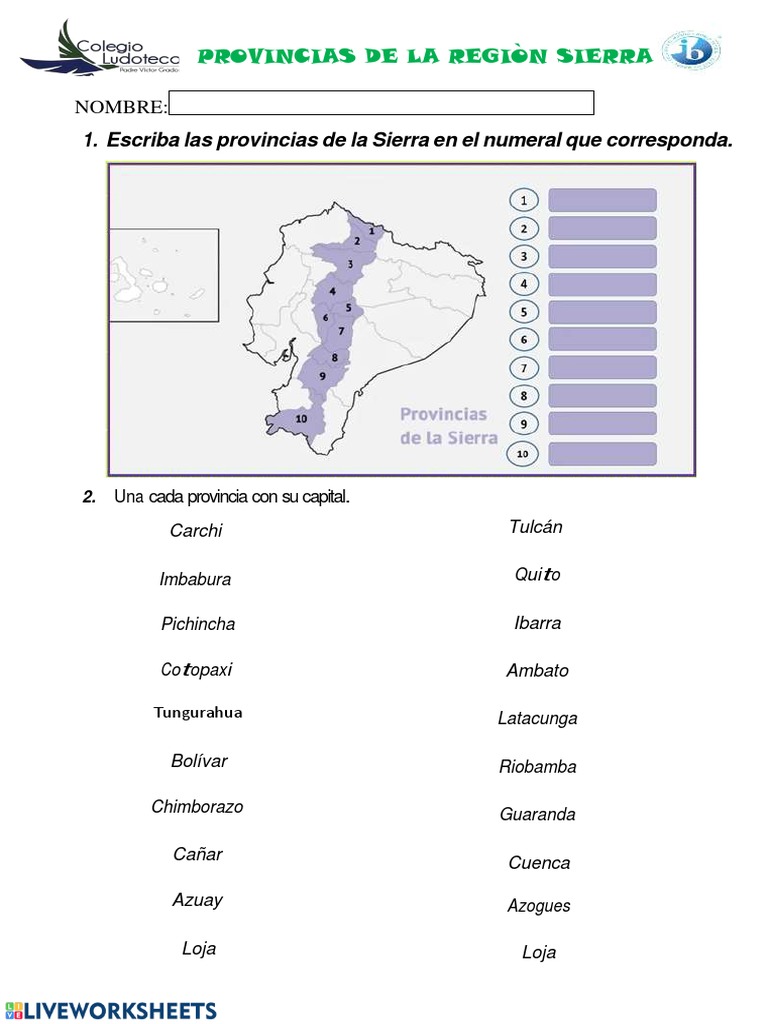 Las provincias de la Sierra del Ecuador con sus respectivas capitales | PDF