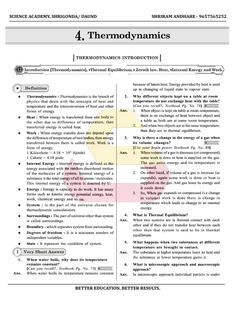 Science Academy Shrigonda - Physics Class 12 - Thermodynamics Final Prints | PDF