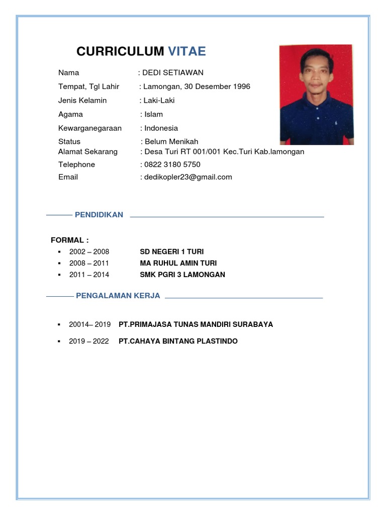 Curriculum Vitae Dedi Setiawan | PDF