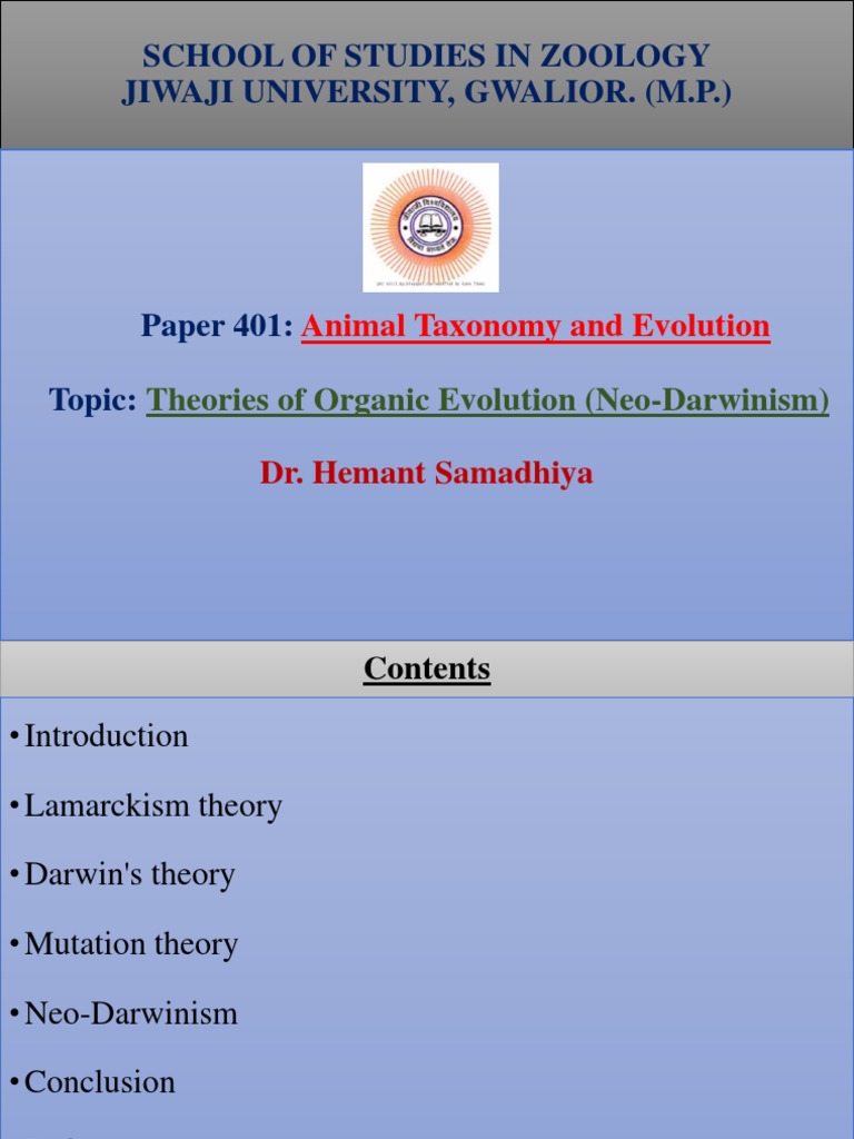 Theories of Organic Evolution Neo-Darwinism | PDF | Natural Selection | Genetic Variation