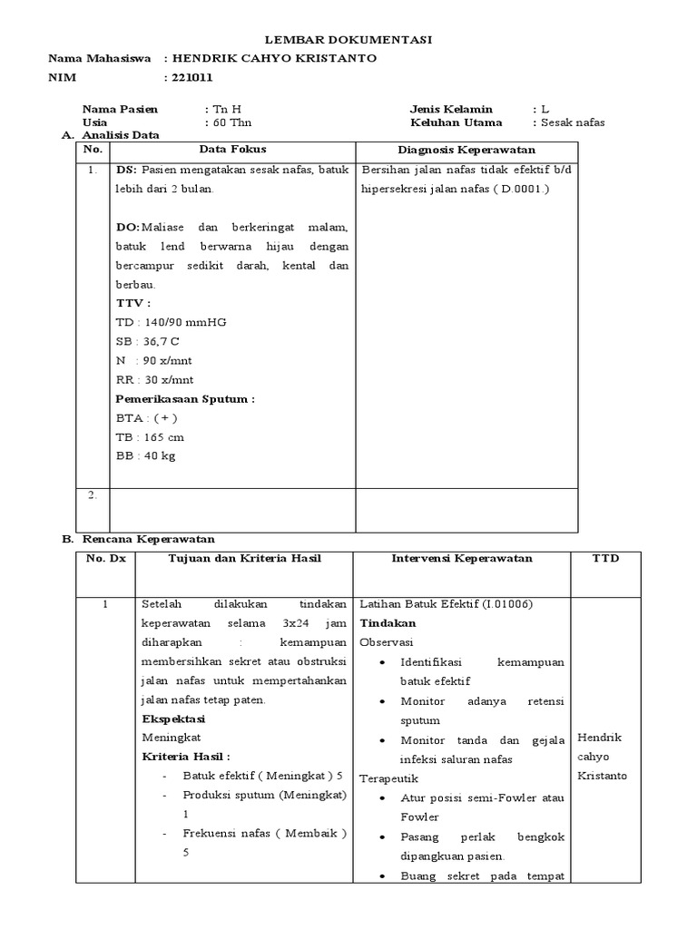 Lembar Dokumentasi TB Paru (Hendrik Cahyo Kristanto) | PDF