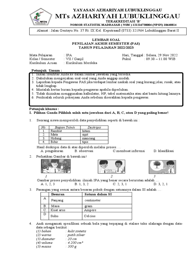 Soal Pas Ipa Kelas Vii | PDF