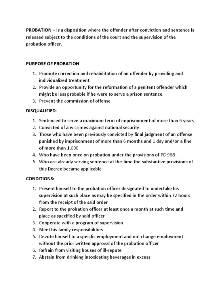 Probation terms and eligibility | PDF | Probation | Crimes