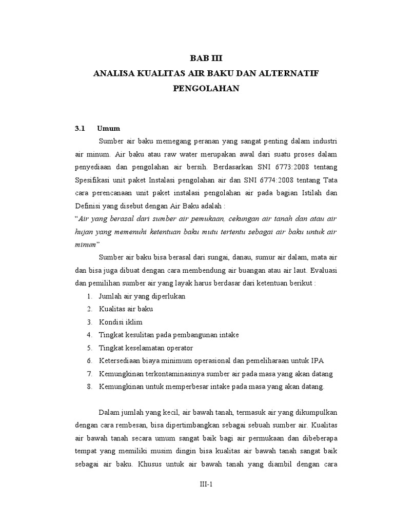 Analisa Kualitas Air Baku Dan Alternatif Pengolahan | PDF