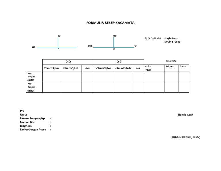 Formulir Resep Kacamata | PDF
