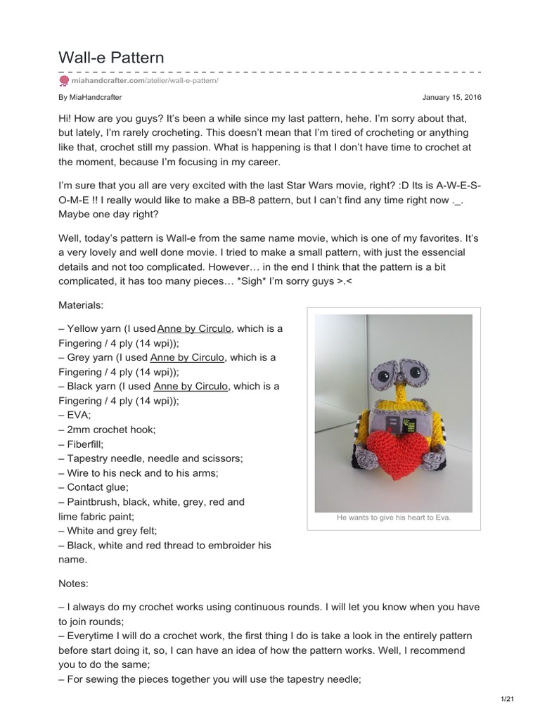 Wall e | PDF | Crochet | Sewing