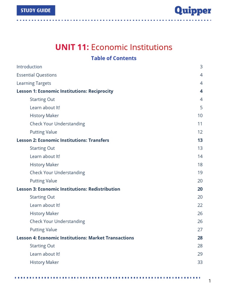Economic Institutions: Reciprocity and Transfers | PDF | Market ...