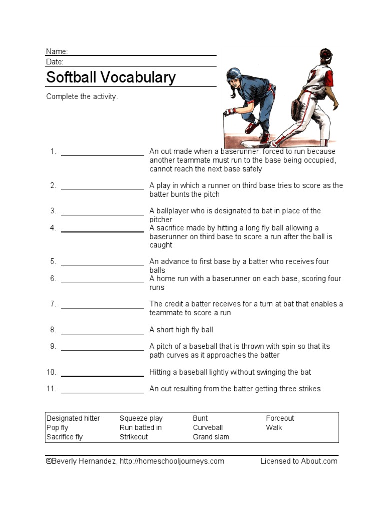 Softball Vocabulary Worksheet | PDF