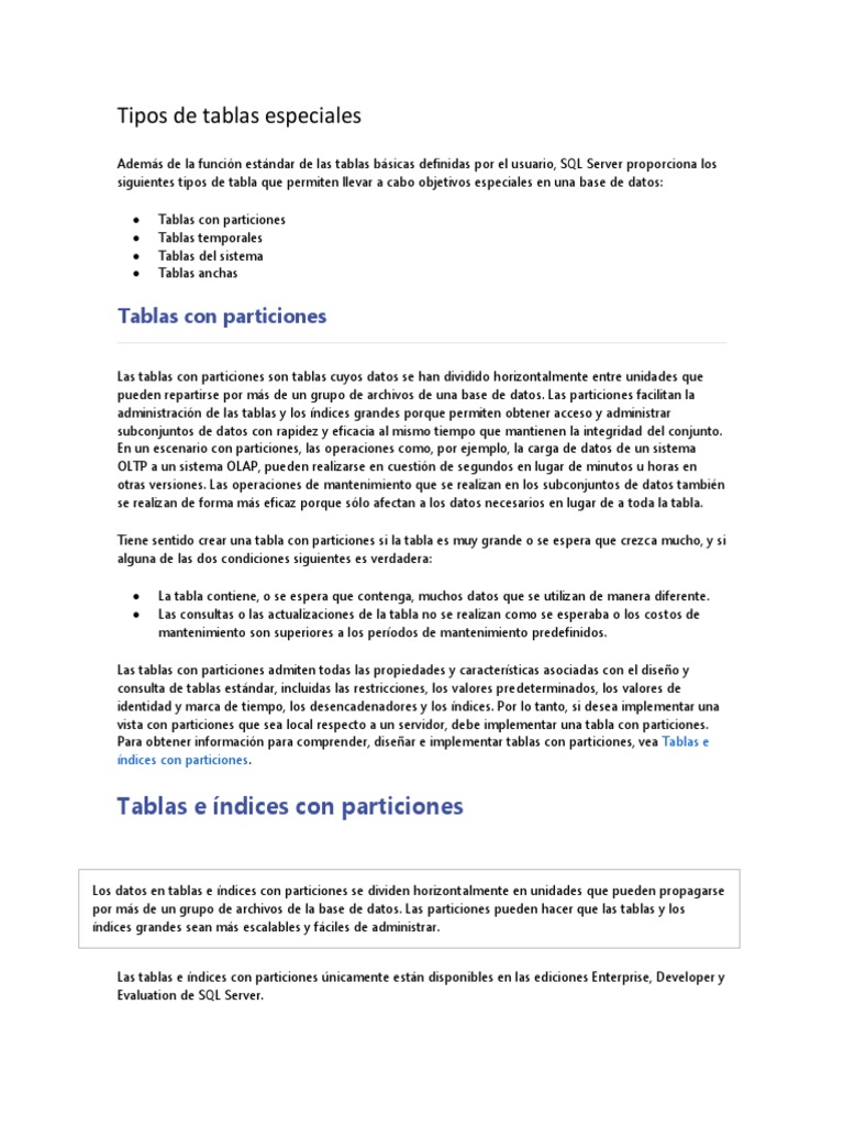 Tipos de Tablas en SQL Server | PDF | Servidor SQL de Microsoft | Bases ...