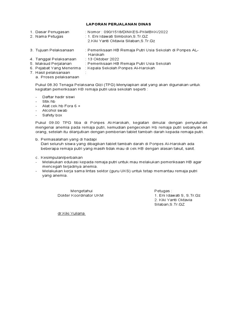 Pemeriksaan HB Remaja Putri Sekolah | PDF