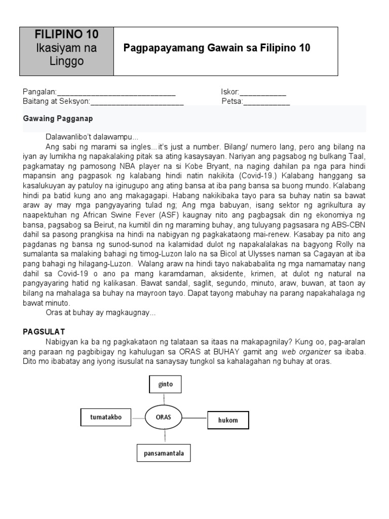 PERFORMANCE-TASK-PAGSULAT-SA-FILIPINO-10-WEEK-9 Filipino 10 | PDF