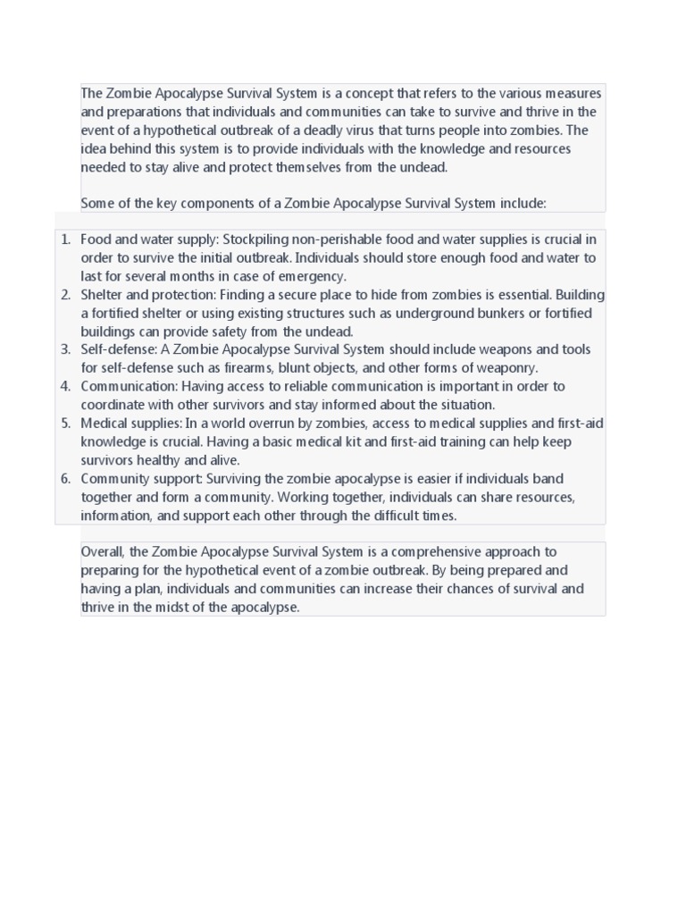 Zombie Apocalypse Survival System | PDF