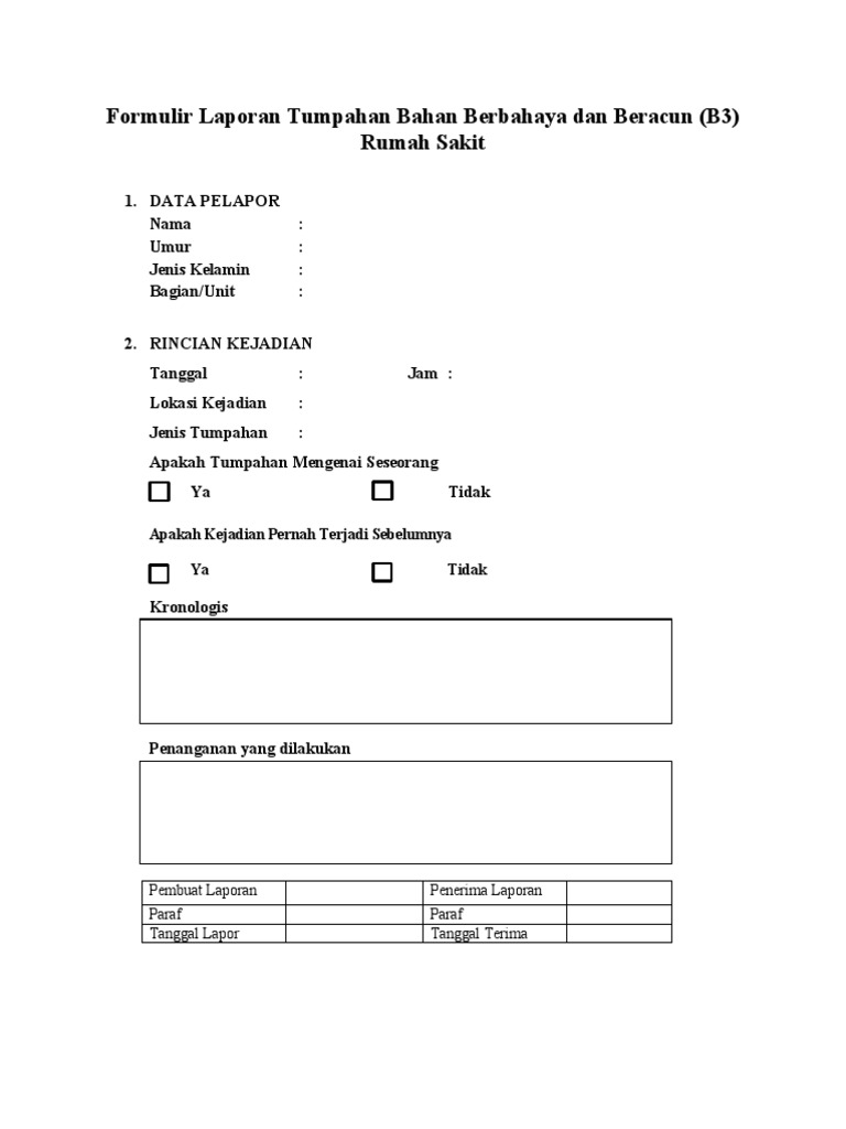 Contoh Form Laporan Tumpahan b3 | PDF